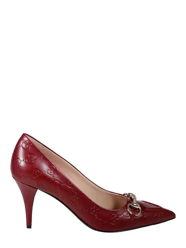 Gucci Horsebit Detail Gg-pattern Pumps - Red
