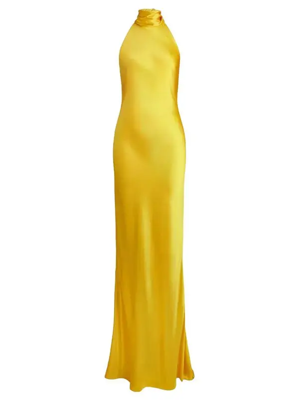 Ralph Lauren Halterneck Open-back Evening Dress - Yellow