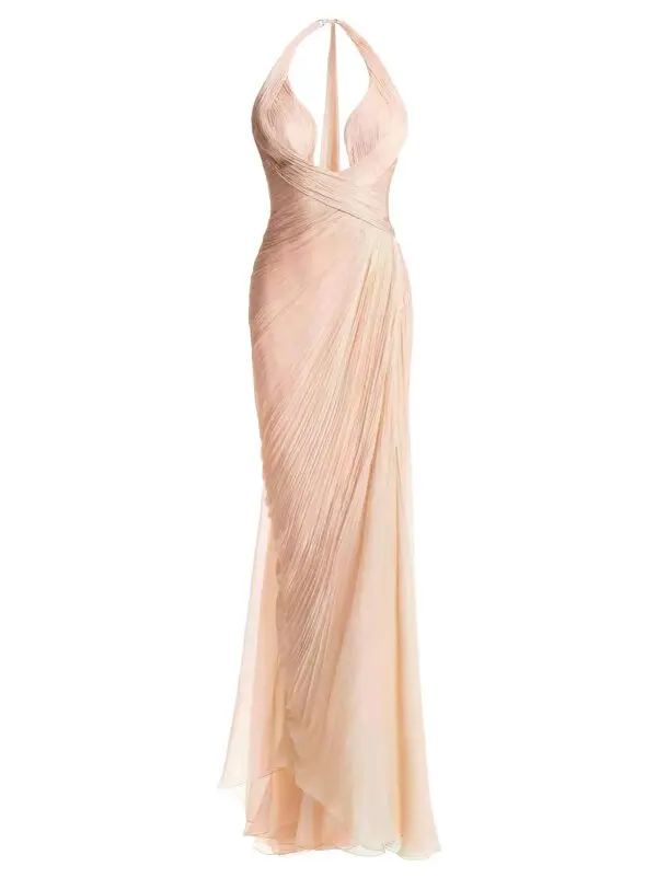 MARIA LUCIA HOHAN Milagros Halterneck Draped Maxi Dress - Neutrals