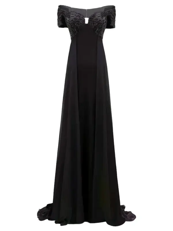 GEMY MAALOUF Beaded Off-shoulder Gown - Black