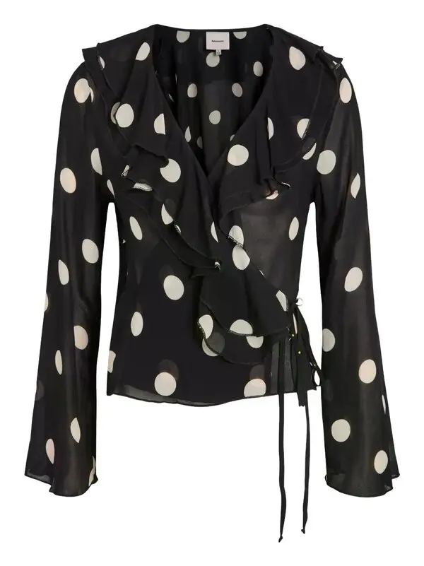 REFORMATION Kilah Polka-dot Wrap Top - Black
