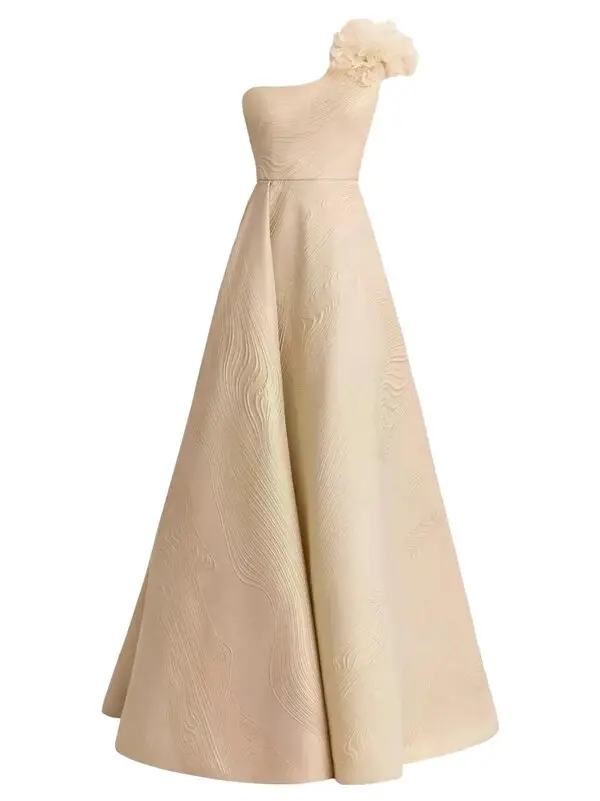 GEMY MAALOUF One-shoulder Gown With 3d Floral Applique - Neutrals