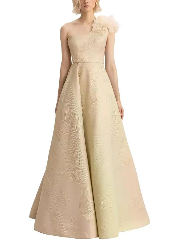 GEMY MAALOUF One-shoulder Gown With 3d Floral Applique - Neutrals