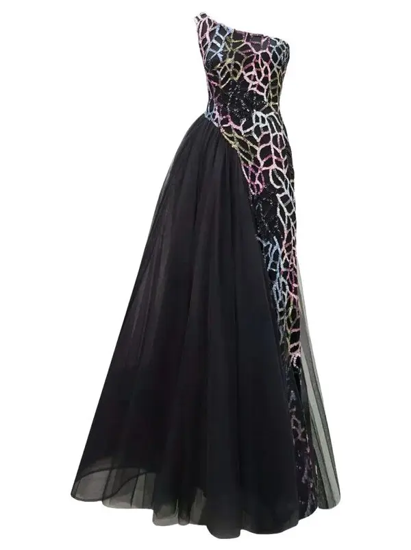 GEMY MAALOUF Beaded Asymmetrical Gown - Black