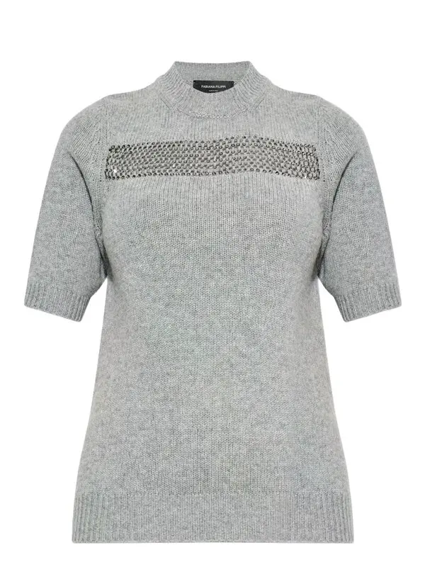 Fabiana Filippi Embellished Short Sleeve Sweater - Grey