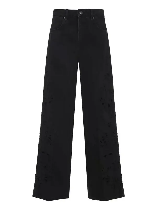 Farm Rio Floral-appliqué Five-pocket Jeans - Black