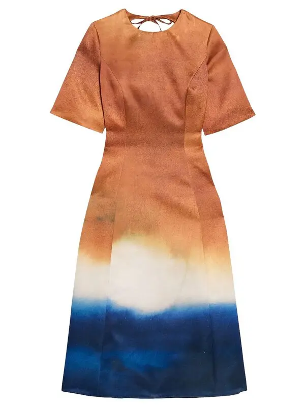 Oscar De La Renta Printed Satin Midi Dress - Tan