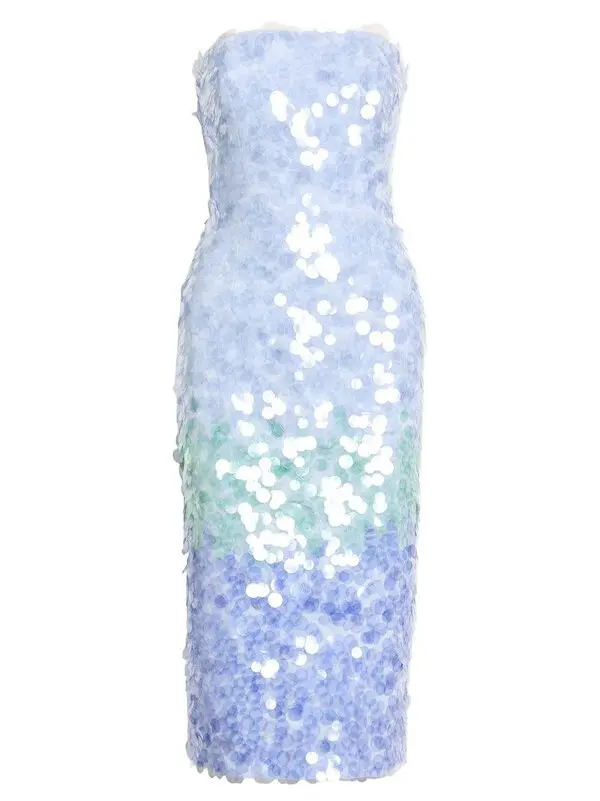 Carolina Herrera Strapless Sequined Dégradé Crepe Midi Dress - Light Blue