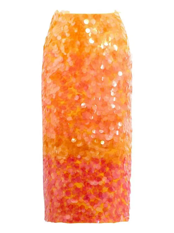Carolina Herrera Sequined Crepe Midi Skirt - Orange