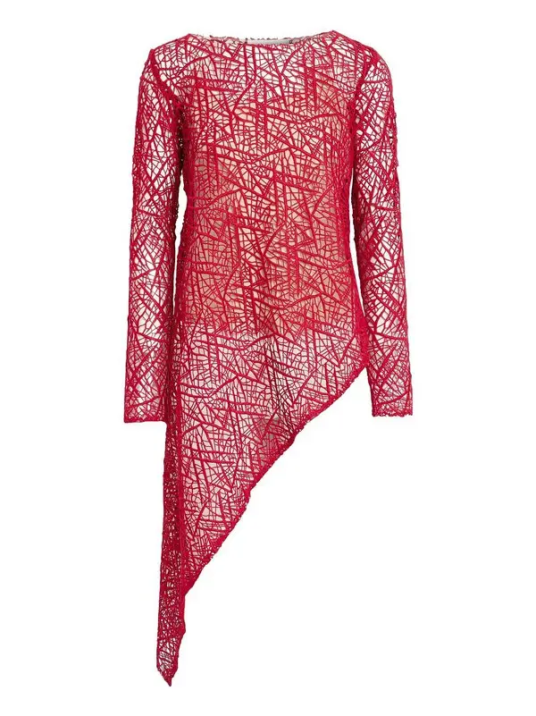 Oscar De La Renta Asymmetric Guipure Lace Top - Red
