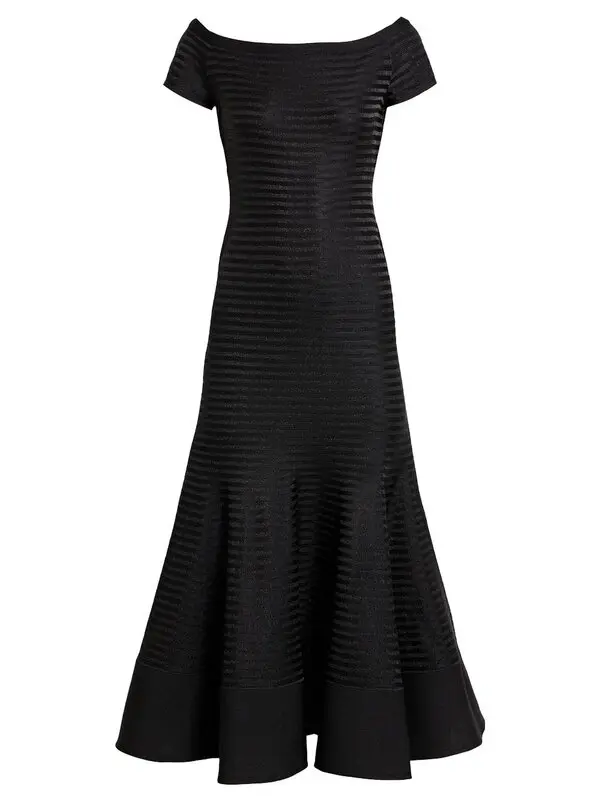 Carolina Herrera Striped Jacquard-knit Midi Dress - Black