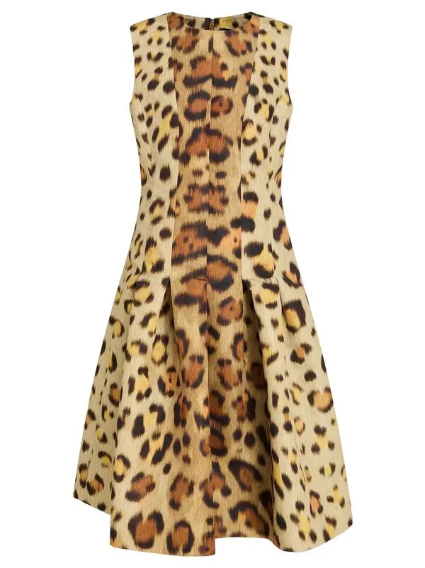 Oscar De La Renta Pleated Leopard-print Faille Dress - Animal Print