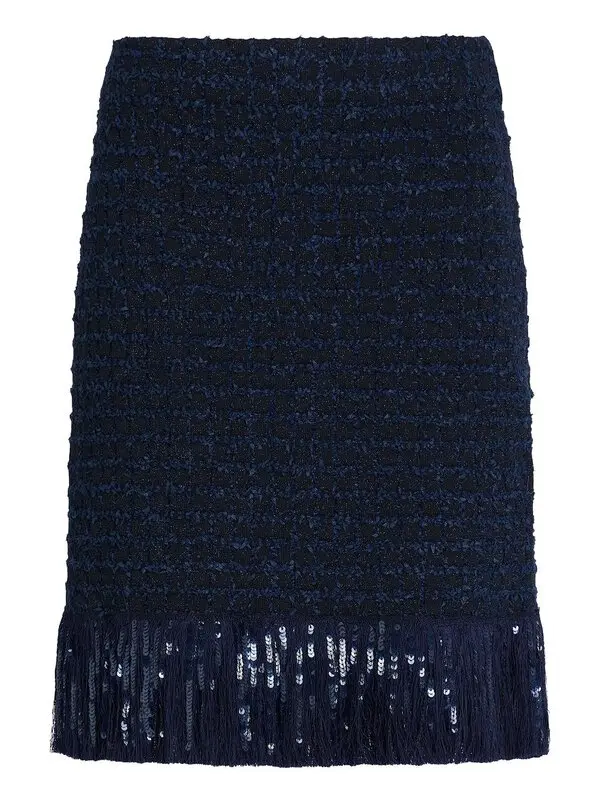 Oscar De La Renta Fringed Sequin-embellished Mini Skirt - Navy