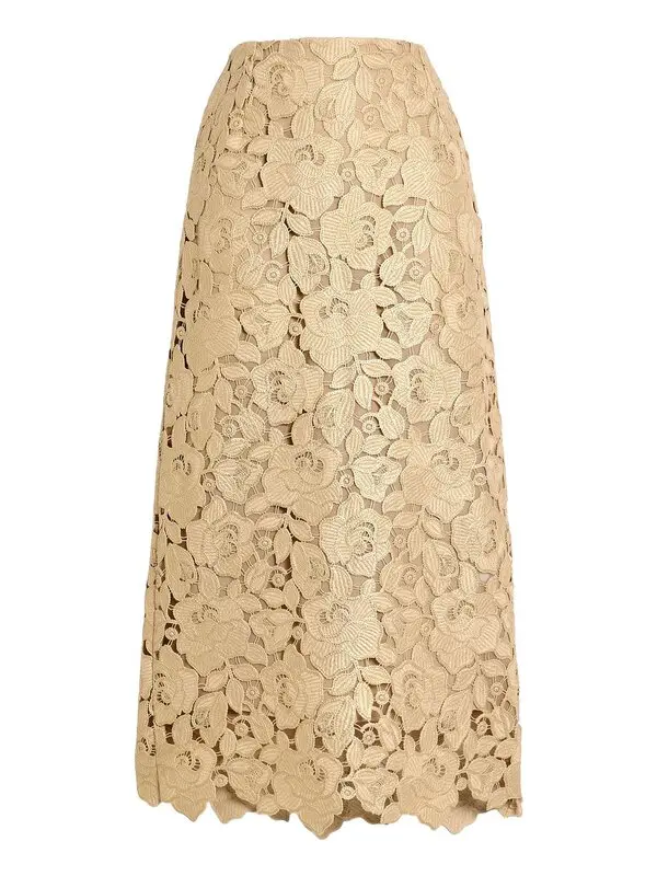 Oscar De La Renta Metallic Guipure Lace Midi Skirt - Gold
