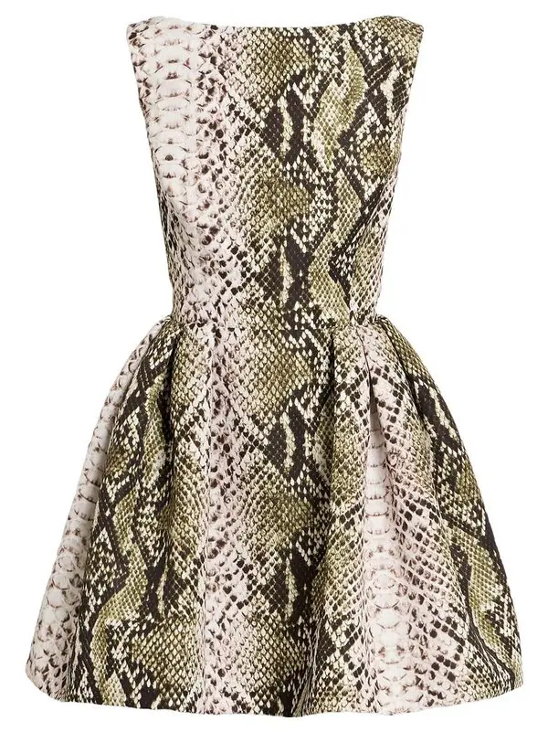Oscar De La Renta Flared Snakeprint Faille Mini Dress - Army Green