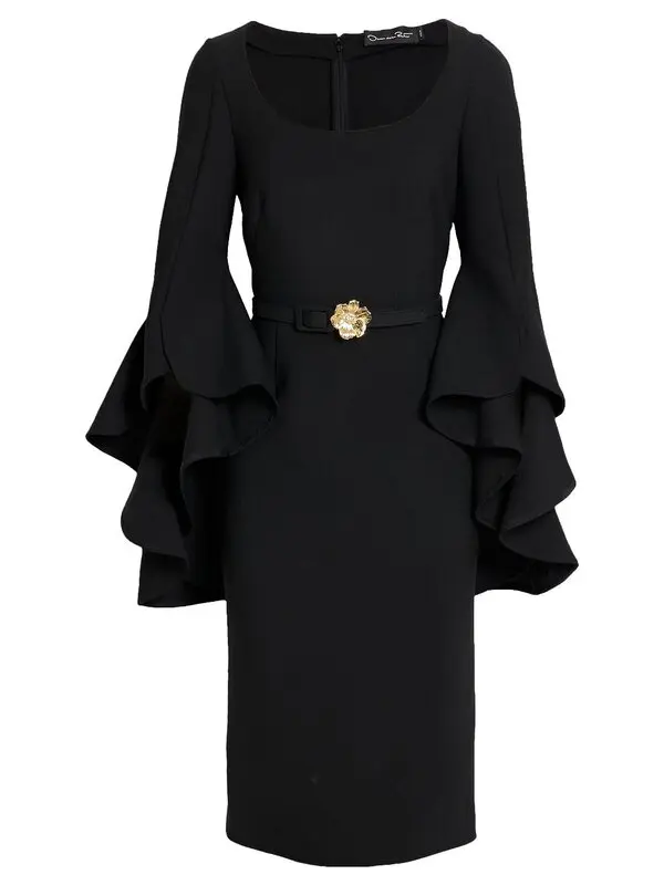 Oscar De La Renta Ruffled Wool-blend Crepe Midi Dress - Black