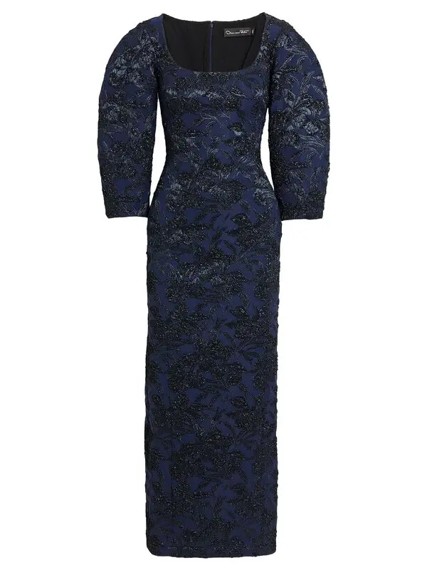 Oscar De La Renta Metallic Jacquard Maxi Dress - Midnight Blue