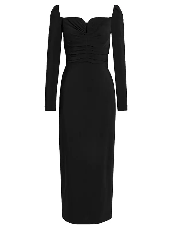 Oscar De La Renta Ruched Crepe Midi Dress - Black