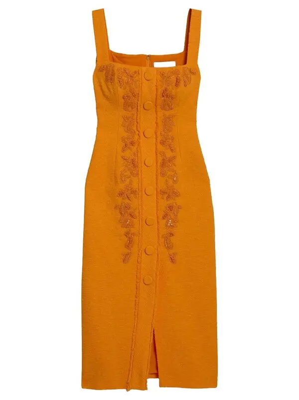 Carolina Herrera Embellished Cotton-blend Tweed Midi Dress - Orange