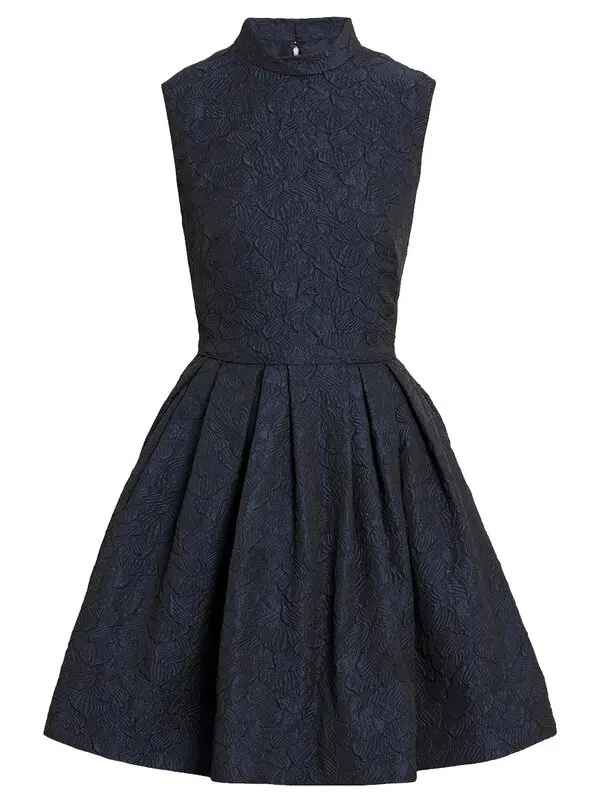 Oscar De La Renta Flared Cloqué Mini Dress - Navy