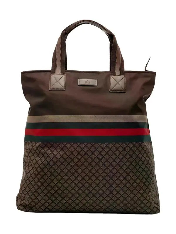 Gucci Diamante Web Nylon Tote - Brown