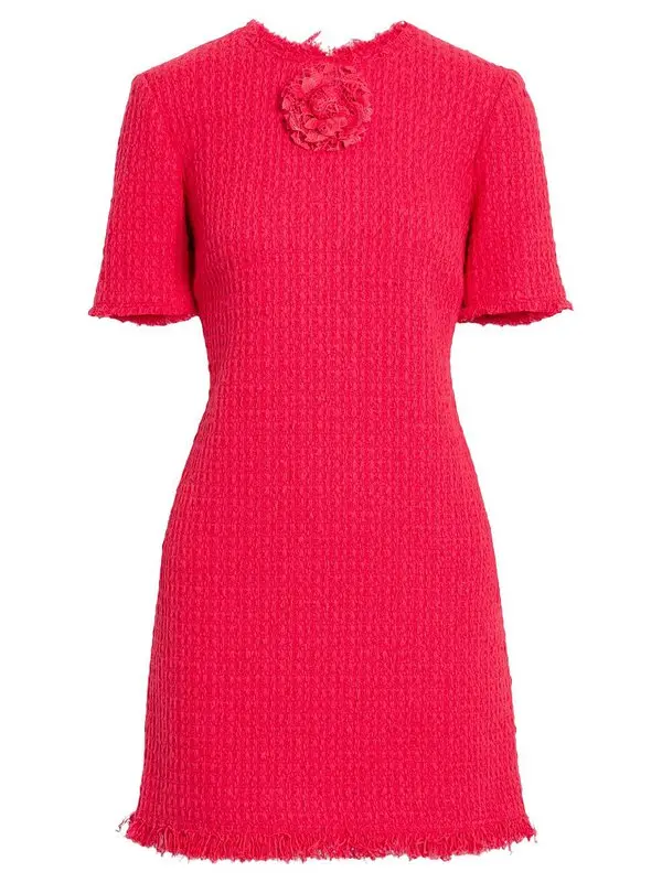 Oscar De La Renta Floral-appliquéd Wool-blend Tweed Mini Dress - Papaya