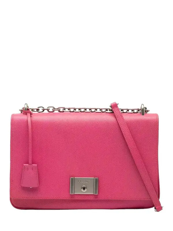 Prada Saffiano Lux Lock Chain Flap Crossbody Bag - Pink