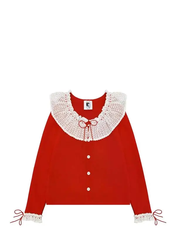 Sleeper Malena Lace-collar Cardigan - Red