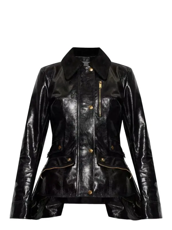 Alexander McQueen Leather Jacket With Corduroy Collar - Black