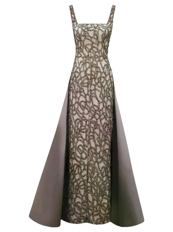 GEMY MAALOUF Bateau-collar Beaded Gown - Neutrals
