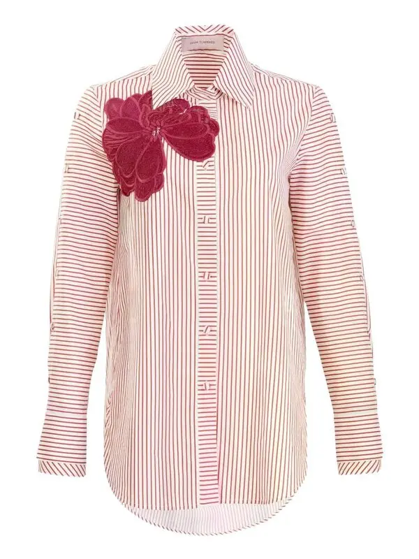 Silvia Tcherassi Striped Floral Appliqué Shirt - Red