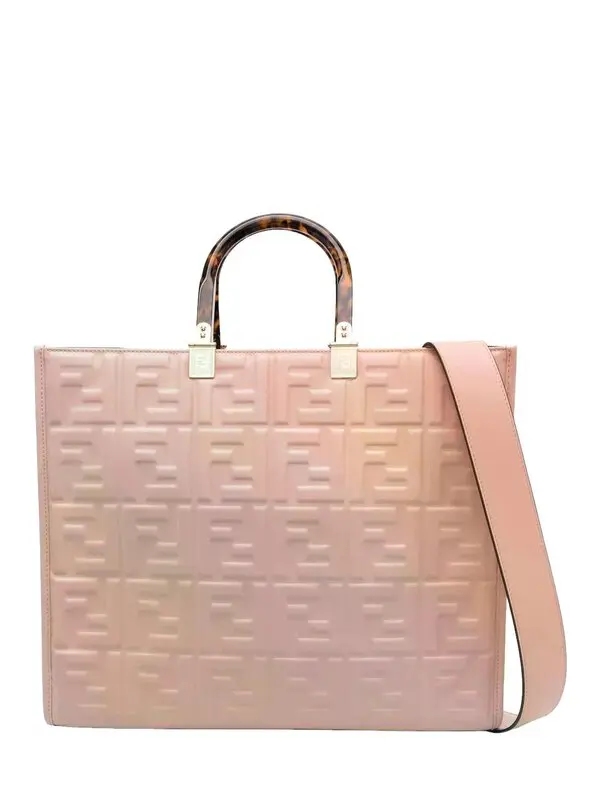 Fendi Embossed Ff-logo Tote Bag - Pink