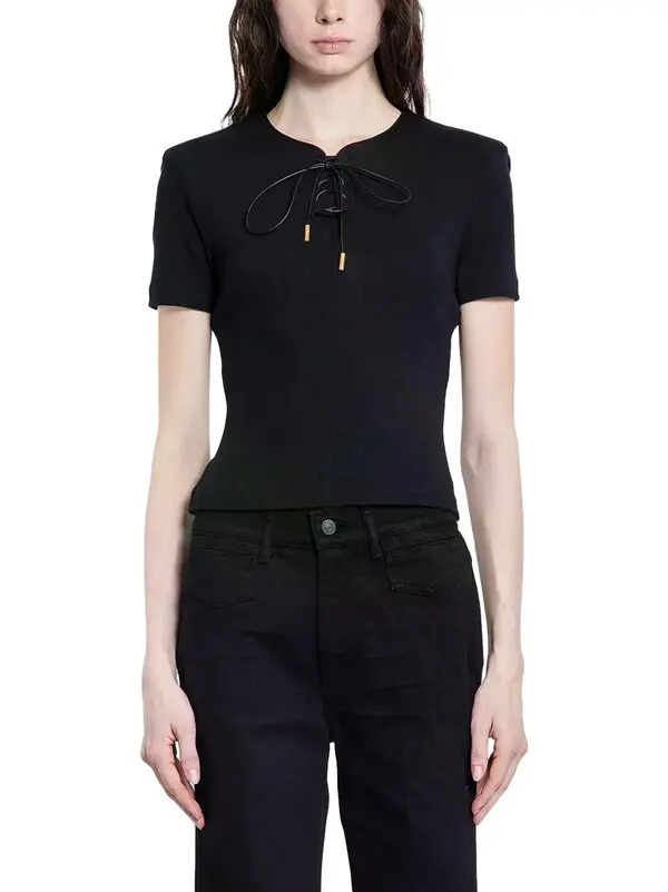 Givenchy Ribbed Lace-up Blouse - Black