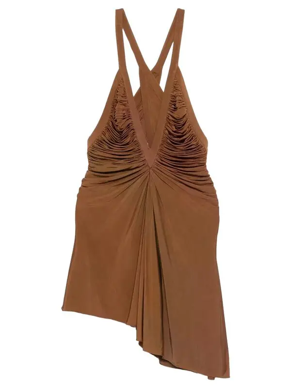 Christopher Esber Ruched V-neck Mini Dress - Brown