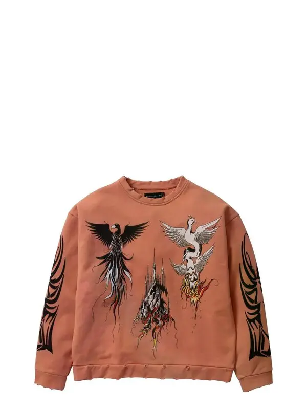 WHO DECIDES WAR BY EV BRAVADO Nefarious Winged Crew-neck Sweatshirt - Orange