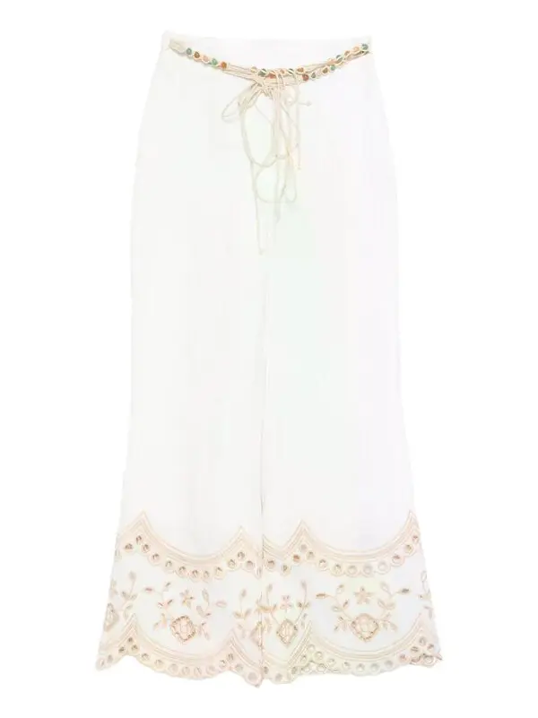 Zimmermann Wanderlust Beaded Embroidered Trousers - White