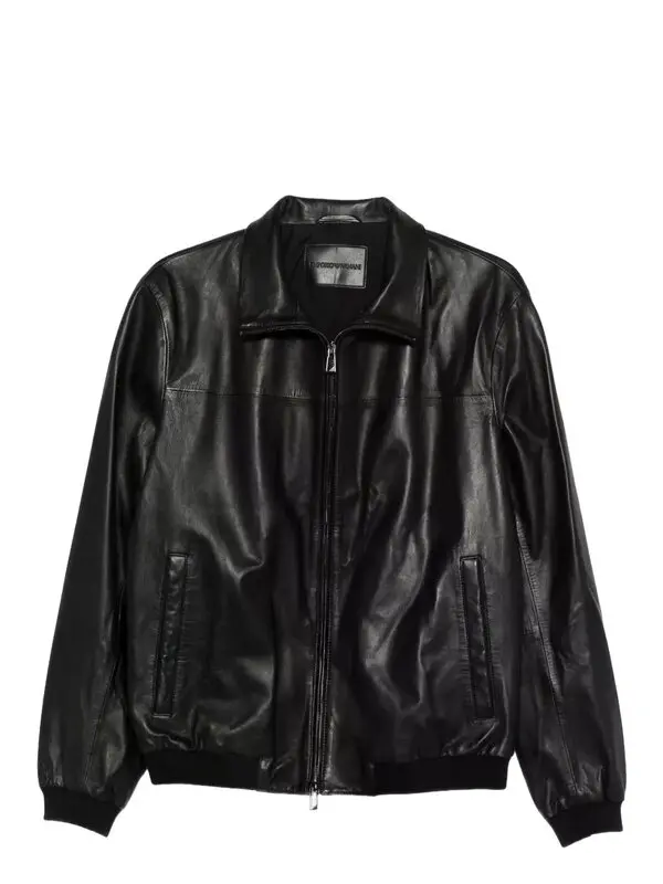Emporio Armani Leather Bomber Jacket - Black