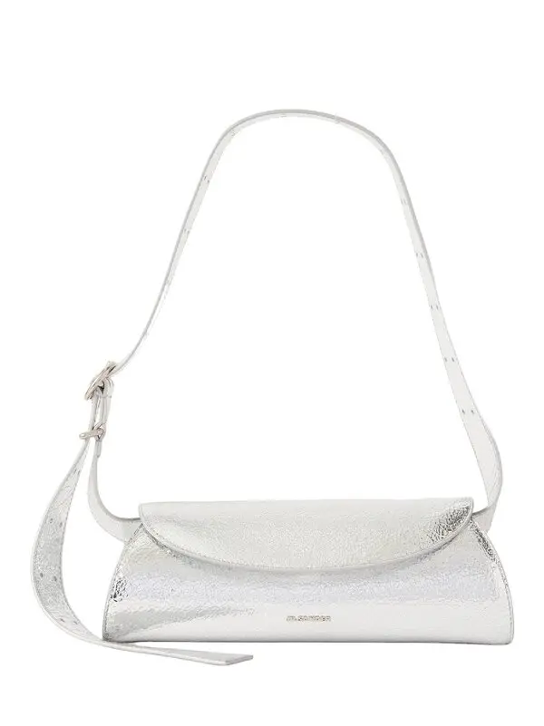 JIL SANDER Crinkled Metallic Leather Shoulder Bag - Silver