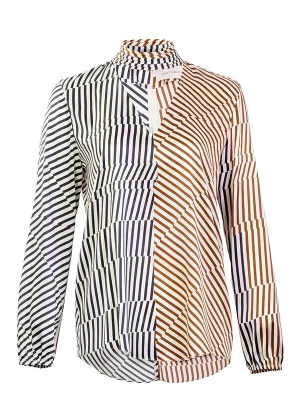 Silvia Tcherassi Jasper Striped V-neck Blouse - Brown