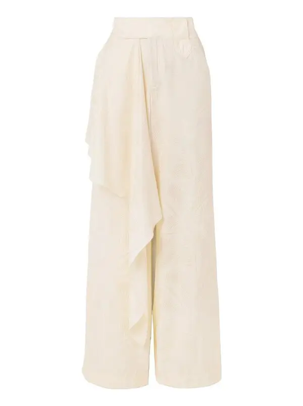 Johanna Ortiz Calma Draped Satin-jacquard Straight-leg Pants - Ecru