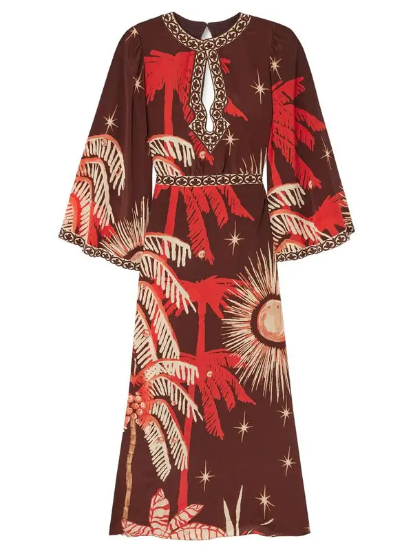 Johanna Ortiz Leyenda Del Tiempo Printed Silk Maxi Dress - Brown