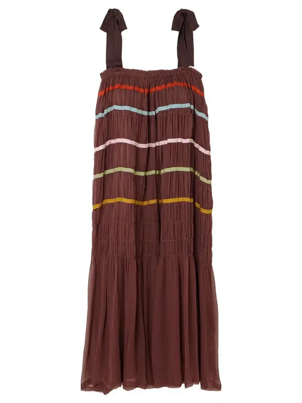Alix Of Bohemia Emrys Clove Aurora Tiered Striped Gauze Midi Dress - Brown