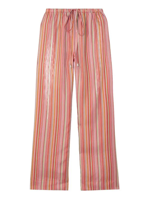 Comme Si Striped Silk-twill Straight-leg Pants - Red