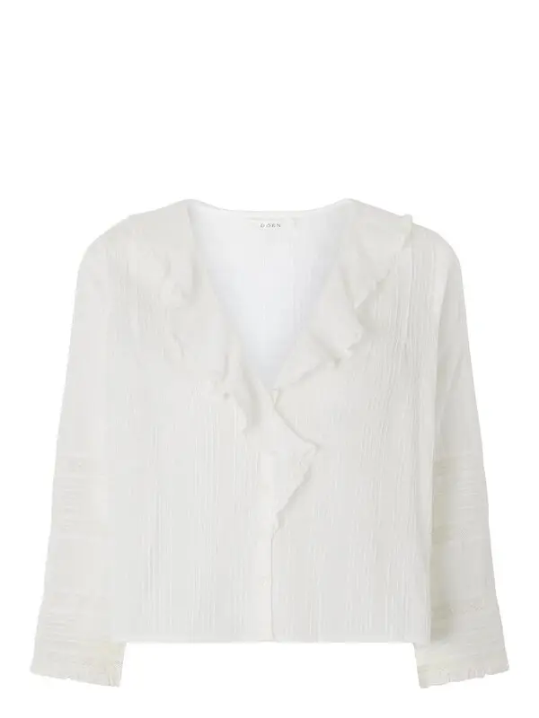 DÔEN Huguette Ruffled Lace-trimmed Blouse - Ecru
