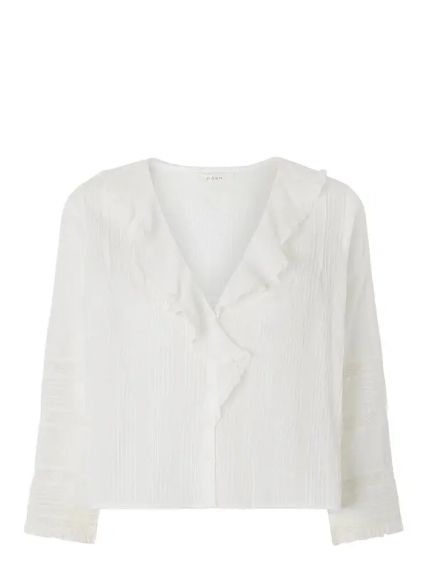 DÔEN Huguette Ruffled Lace-trimmed Blouse - Neutrals