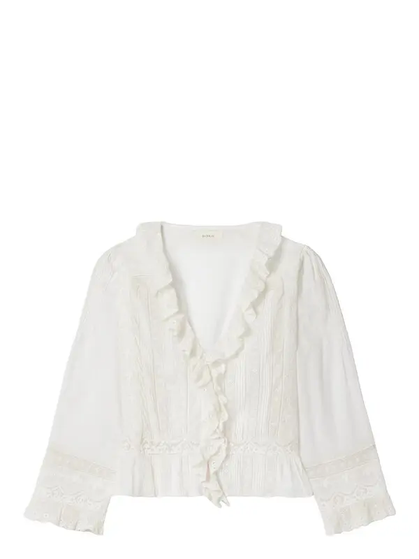 DÔEN Eldoris Lace-trimmed Pintucked Organic Cotton-voile Blouse - Neutrals