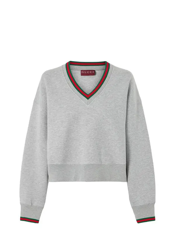 Gucci Striped Cotton-blend Jersey Sweater - Gray