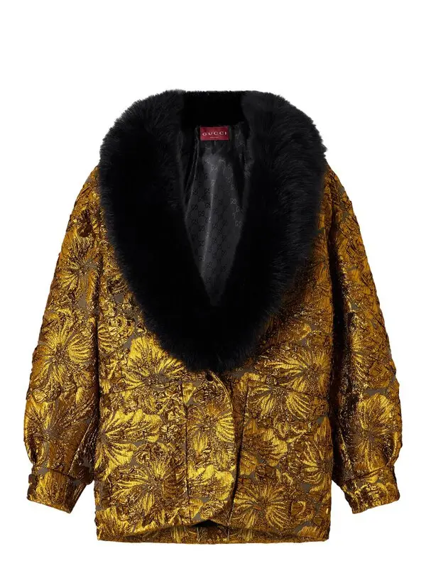 Gucci Shearling-trimmed Cloqué Jacket - Gold
