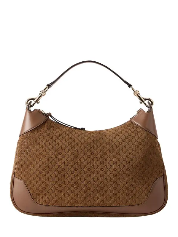 Gucci Medium Leather-trimmed Debossed Suede Shoulder Bag - Brown