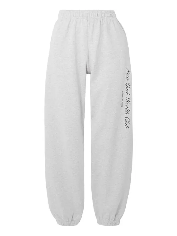 SPORTY & RICH Printed Cotton-jersey Sweatpants - Gray